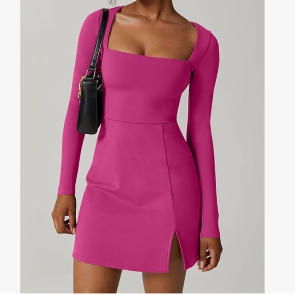 Quinse | Dresses | Womens Square Neck Bodice Dress Long Sleeve Side ...